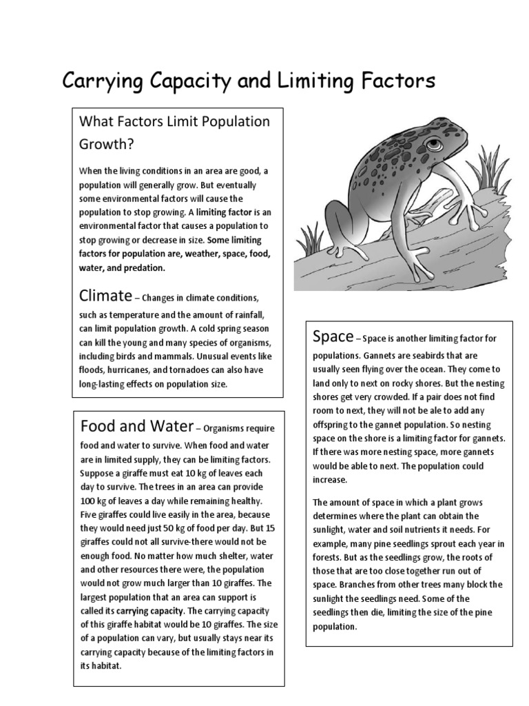 Carrying Capacity and Limiting Factors Activity | PDF | Frog | Predation