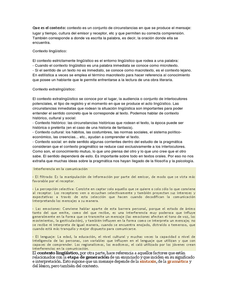 Que Es El Contexto | PDF | Contexto (uso del lenguaje) | Comunicación ...