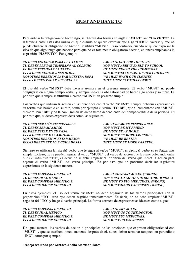 Uso de "Must" y "Have to" en inglés | PDF | Verbo | Plural