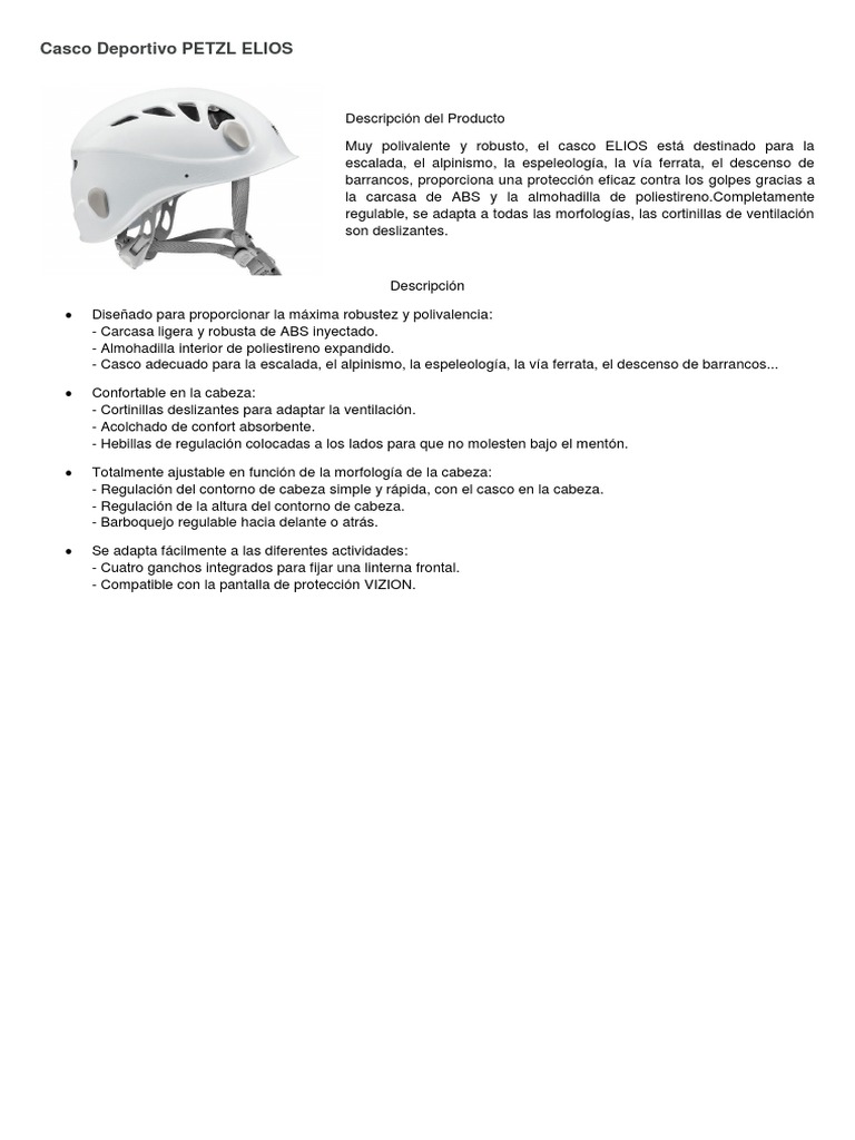 Casco PETZL ELIOS: Versatilidad y Seguridad | PDF | Casco | Naturaleza