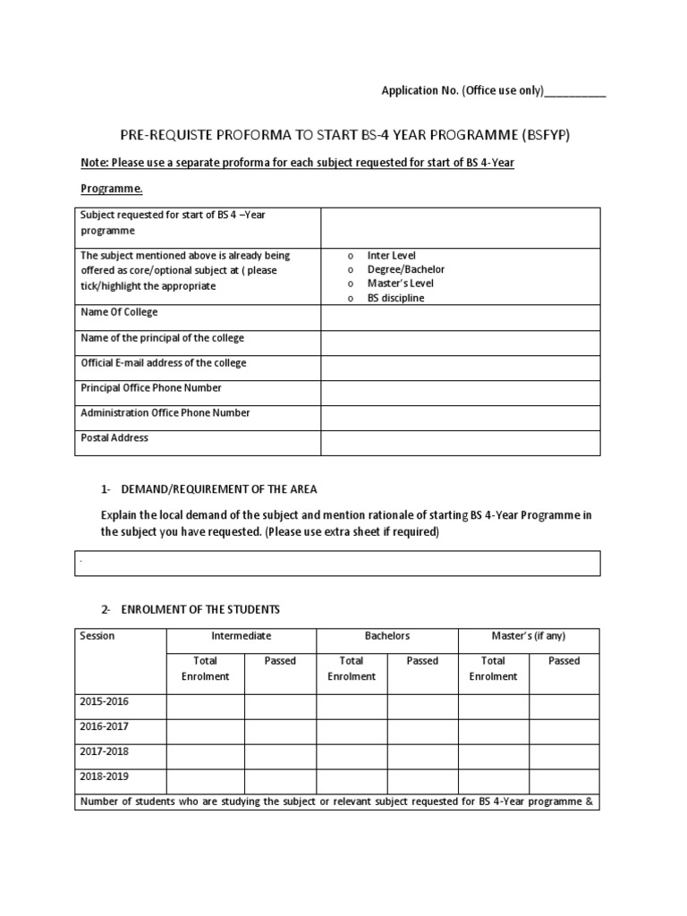 Pre-Requiste Proforma To Start BS-4 Year Programme (Bsfyp) | PDF ...