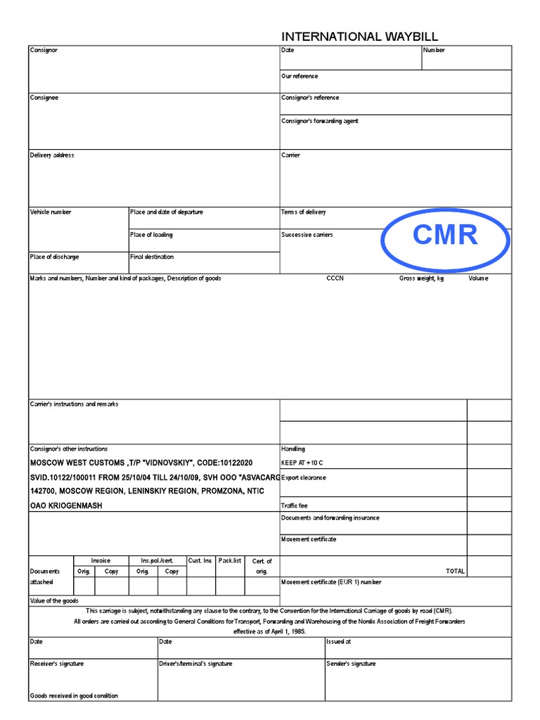 Model CMR | PDF | Cargo | Freight Transport