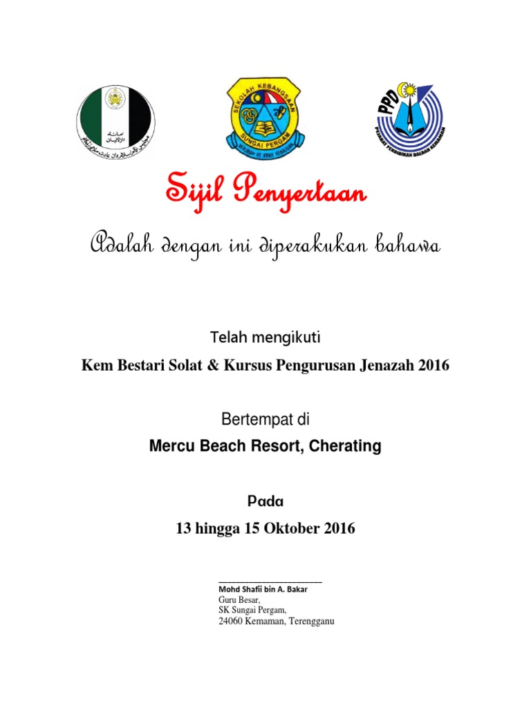 Sijil Penghargaan Kem Bestari Solat | PDF