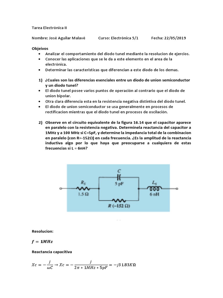 Tarea II Diodo Tunel | PDF | Diodo | Resistencia Eléctrica y Conductancia