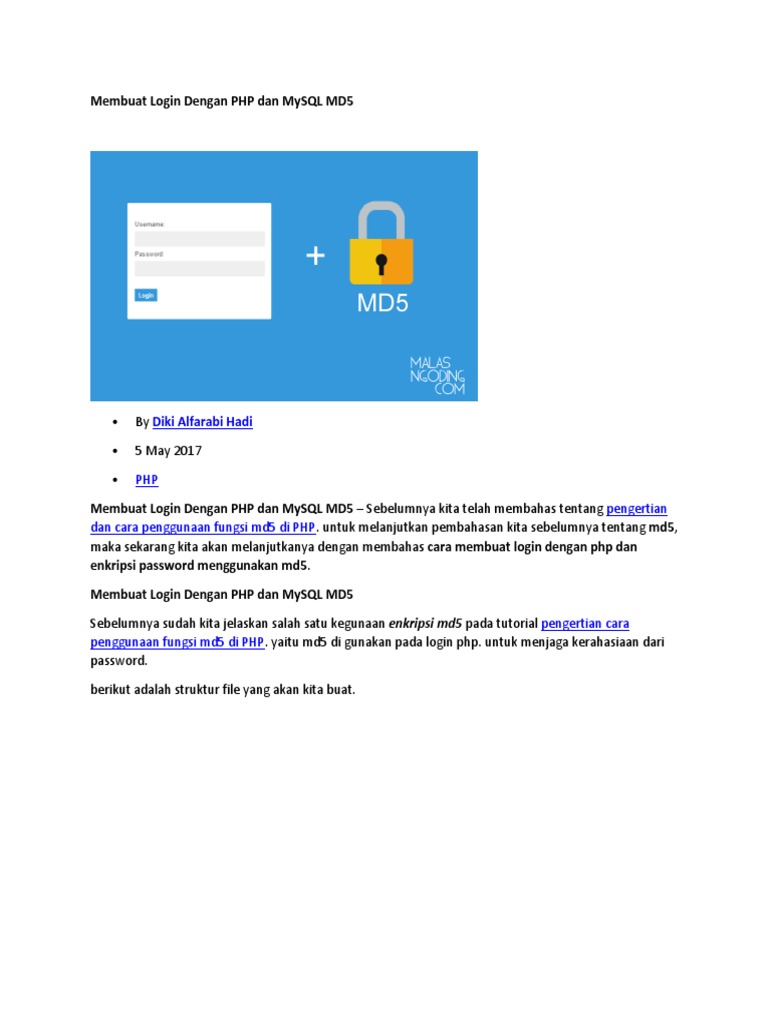 Membuat Login Dengan PHP Dan MySQL MD5 | PDF