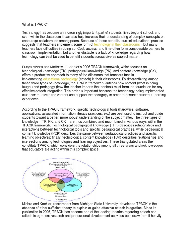 What Is TPACK | PDF | Educational Technology | Pedagogy