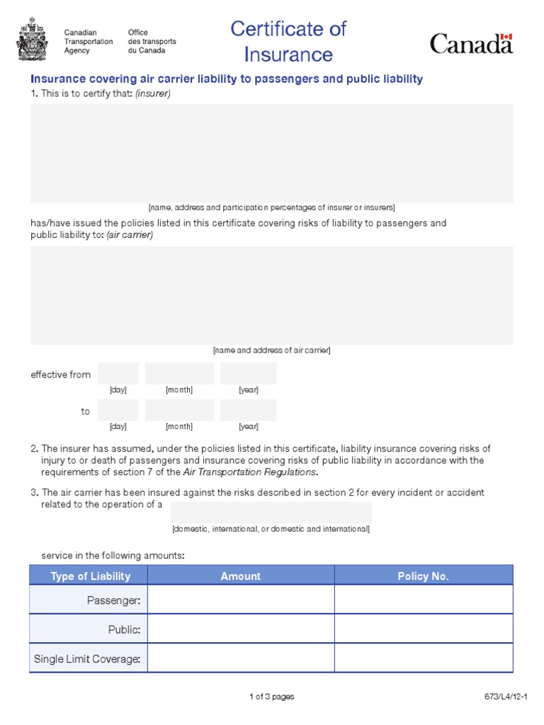 Canada Certificate of Insurance | PDF | Liability Insurance | Insurance