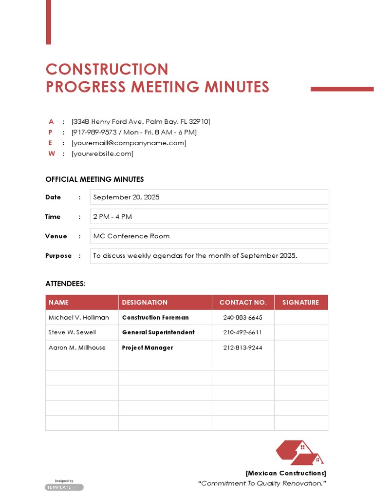 Construction Progress Meeting Minutes | PDF