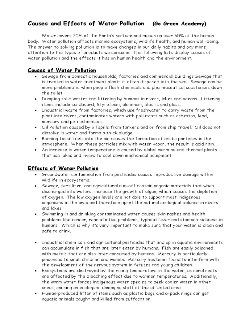 Causes and Effects of Water Pollution | PDF | Water Pollution | Sewage