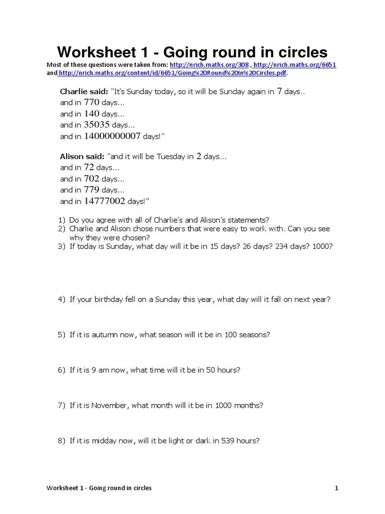Modular Arithmetic Worksheets and Exercises | PDF | Number Theory ...