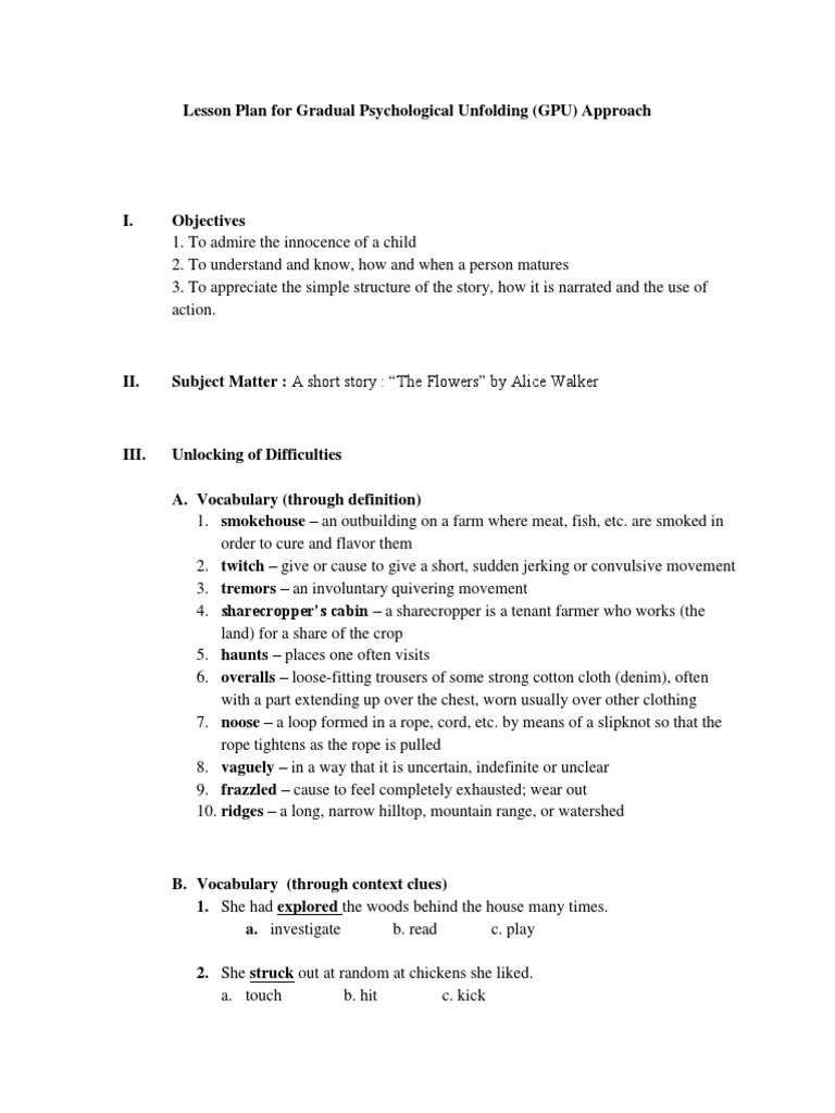 Gradual Psychological Unfolding Lesson Plan | PDF | Nature