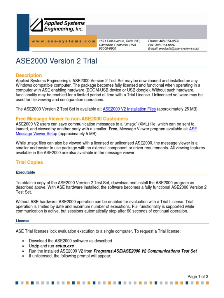 ASE2000 V2 Trial | PDF | Free Software | Computer Hardware