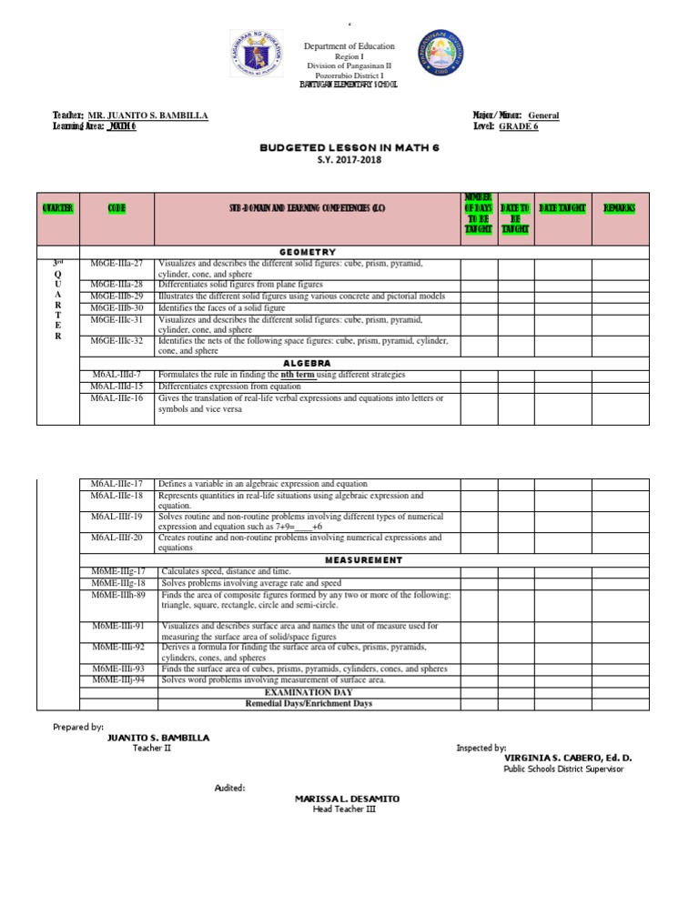 Math 6 3rd QUARTER | PDF | Area | Sphere