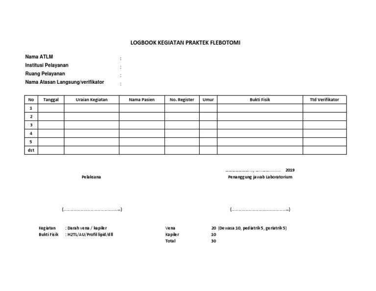 Logbook Phlebotomy | PDF