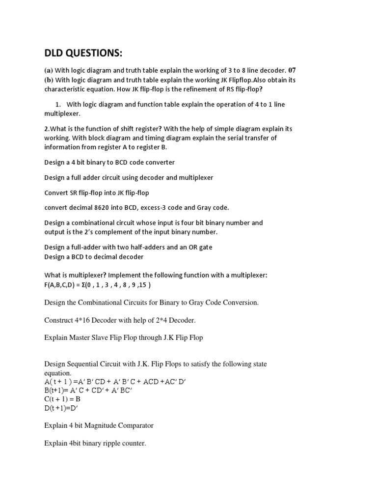 DLD Questions | PDF | Technology & Engineering