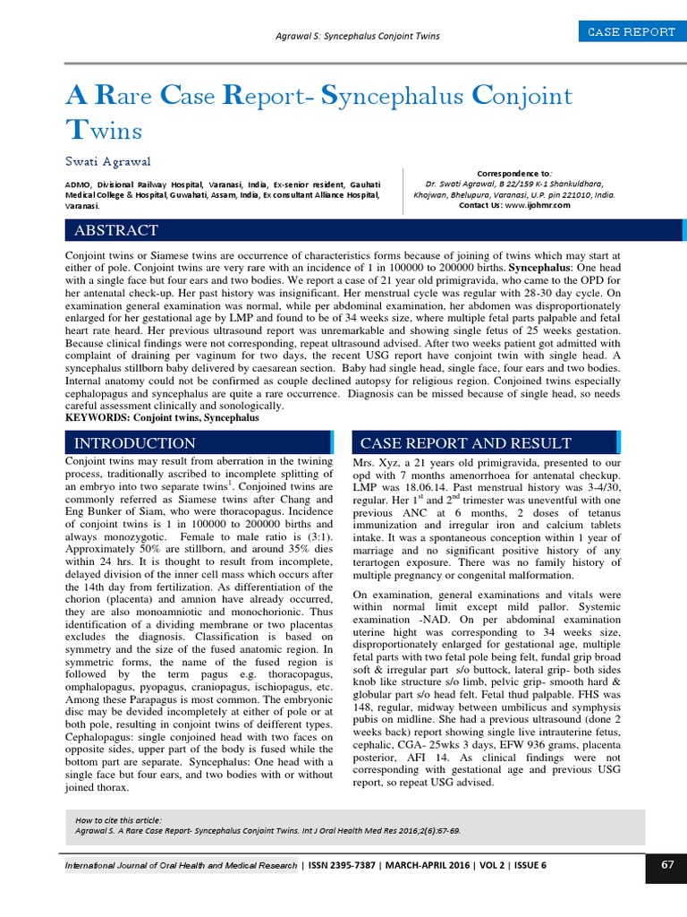 Syncephalus Conjoined Twins Case | PDF | Conjoined Twins | Twin