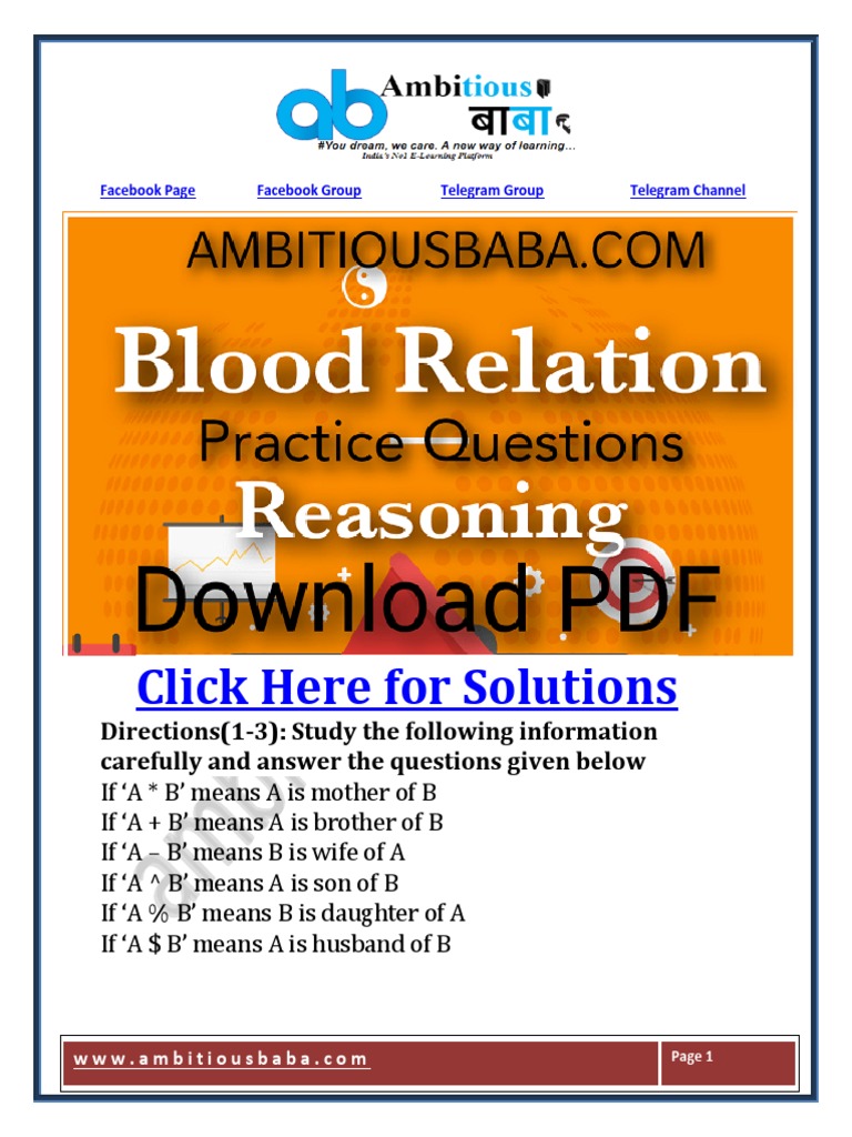Blood Relation Questions PDF | PDF | Kinship And Descent | Family
