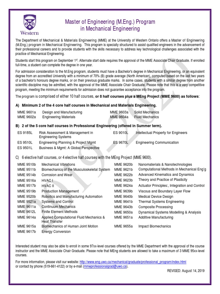MEng ME | PDF | Academic Degree | Postgraduate Education