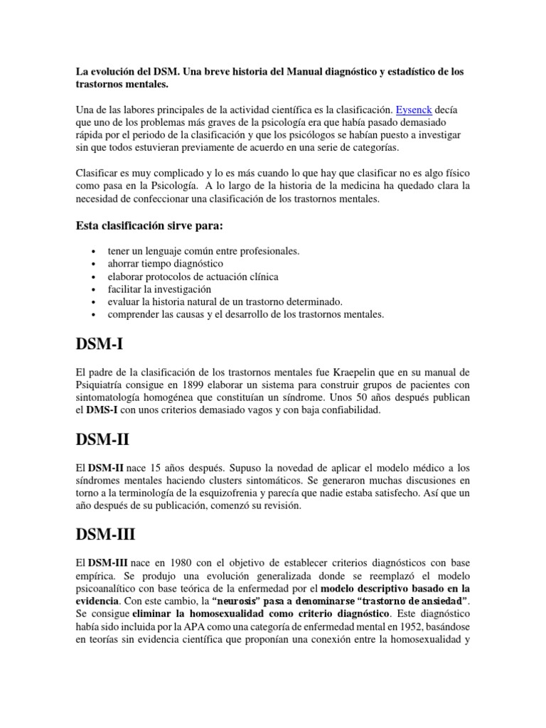 Historia Del DSM | PDF | Manual Diagnóstico y Estadístico de los ...