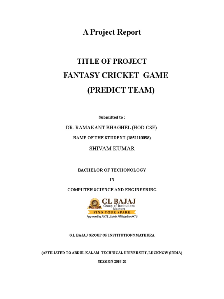 Fantasy Cricket Game Project Report: Developing the "Predict Team | PDF