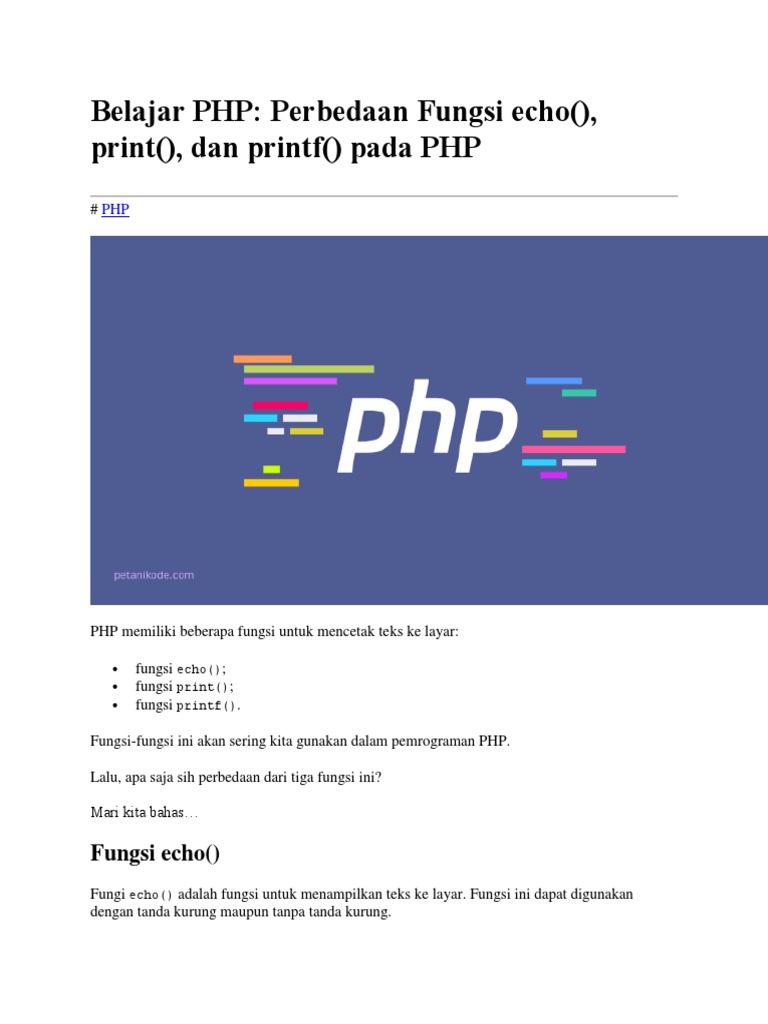 Perbedaan Fungsi Echo, Print, Dan Printf Pada PHP | PDF