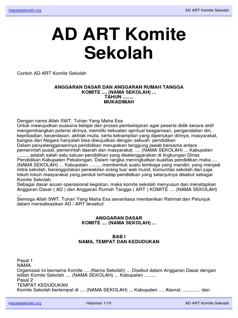 AD ART Komite Sekolah | PDF