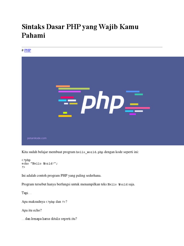 Sintaks Dasar PHP untuk Pemula | PDF | Karier & Perkembangan | Komputer