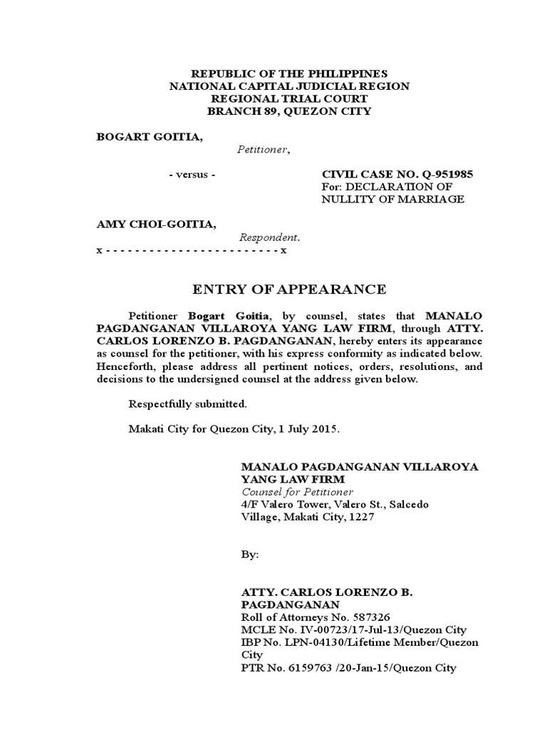 Entry of Appearance | PDF | Law