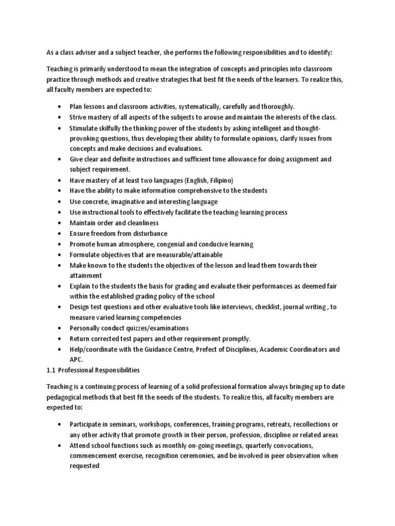 As A Class Adviser and A Subject Teacher | Download Free PDF | Learning ...