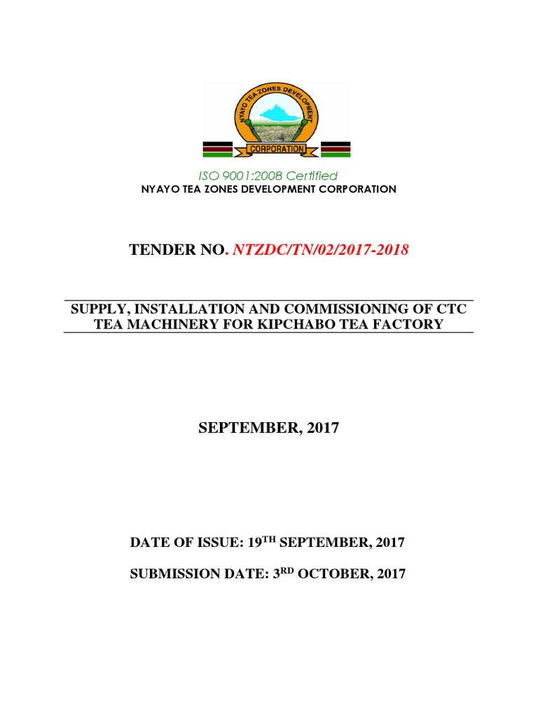 Tender No 02 CTC Tea Machinery Kipchabo Tea Factory 2017 | PDF ...