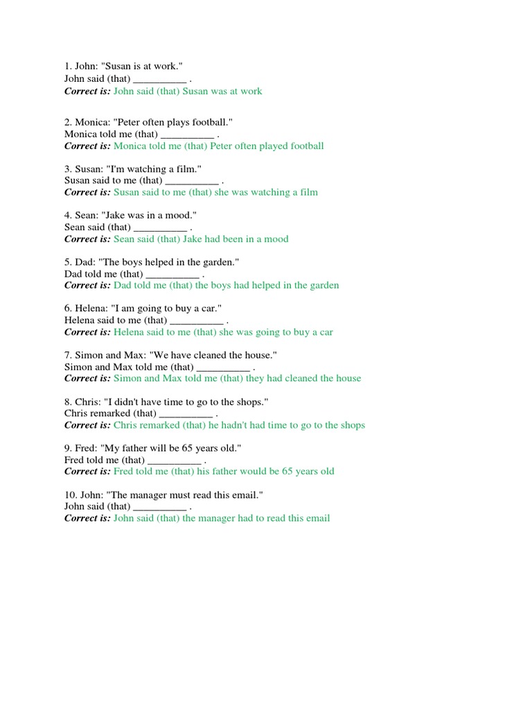 Reported Speech Worksheet | PDF