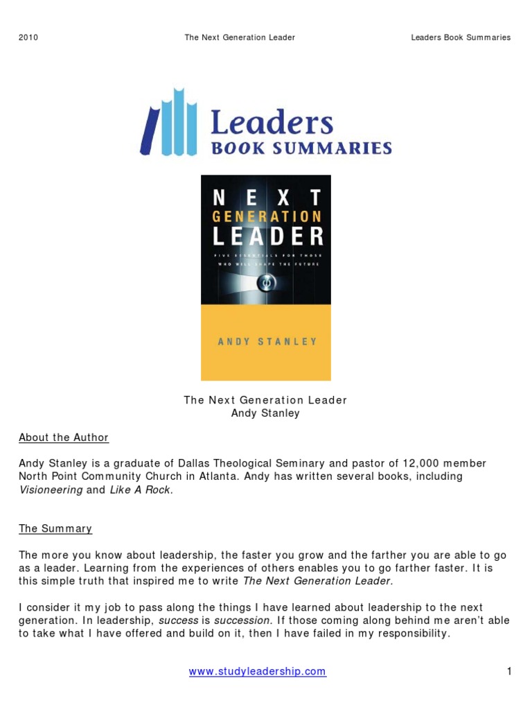 The Next Generation Leader - Andy Stanley | PDF | Courage | Leadership