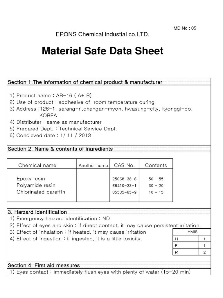 MSDS (Ar 16) | PDF | Personal Protective Equipment | Dangerous Goods