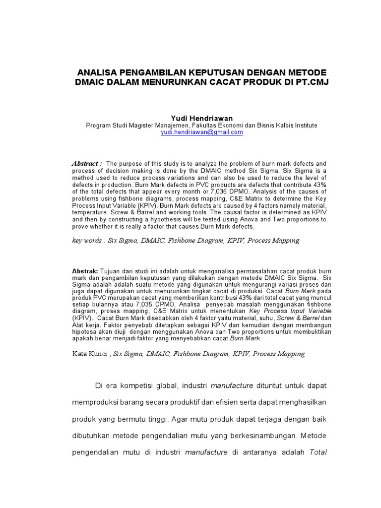 Analisa Pengambilan Keputusan Dengan Metode Dmaic Dalam Menurunkan ...