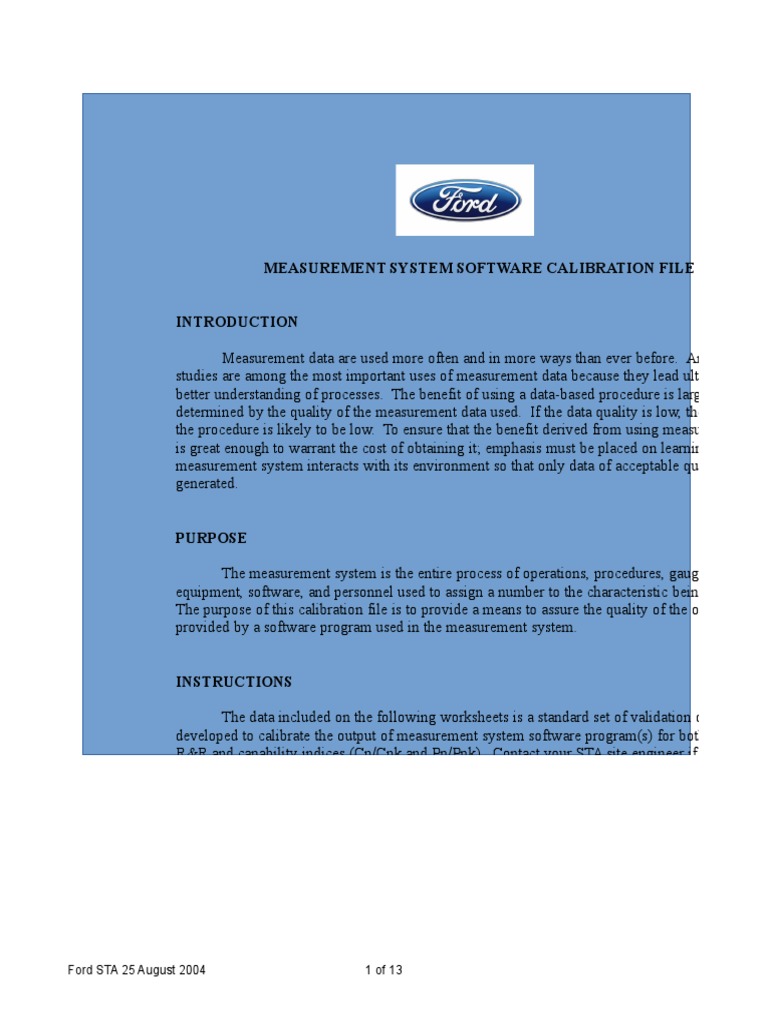 Ford MSA Validation Data | PDF | Standard Deviation | Calibration