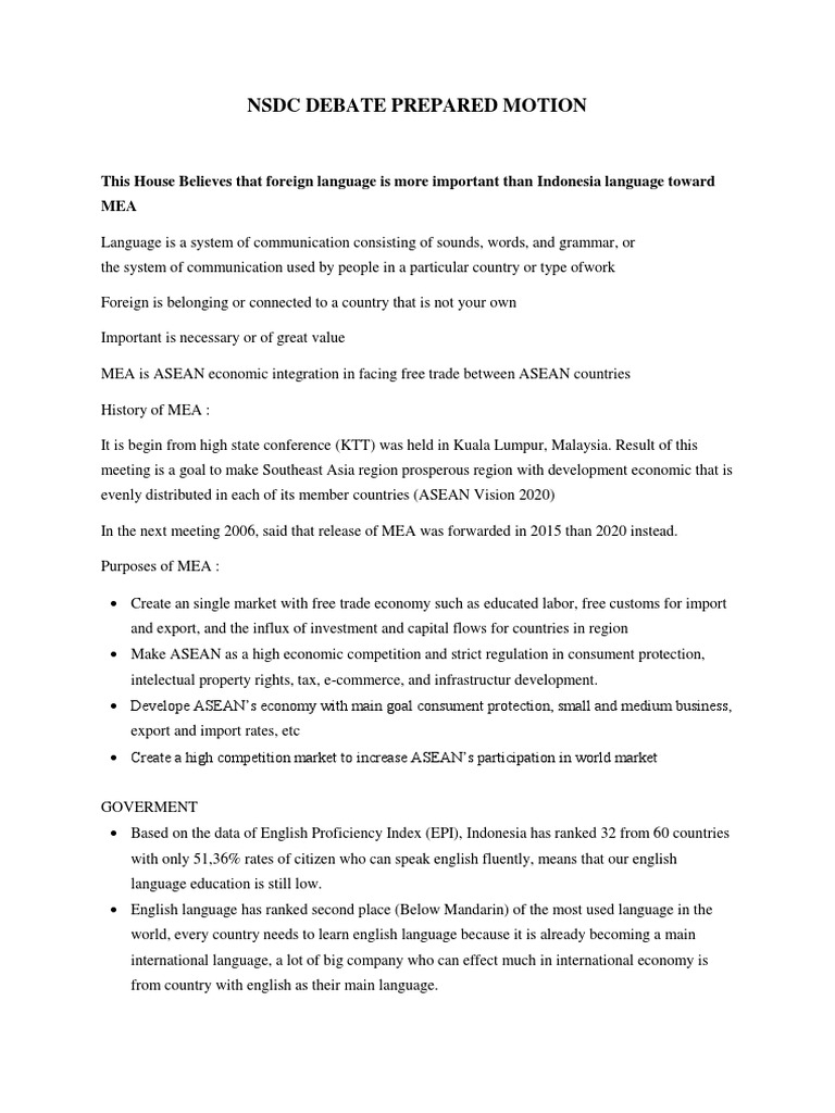 NSDC Debate Prepared Motion | PDF | Association Of Southeast Asian ...