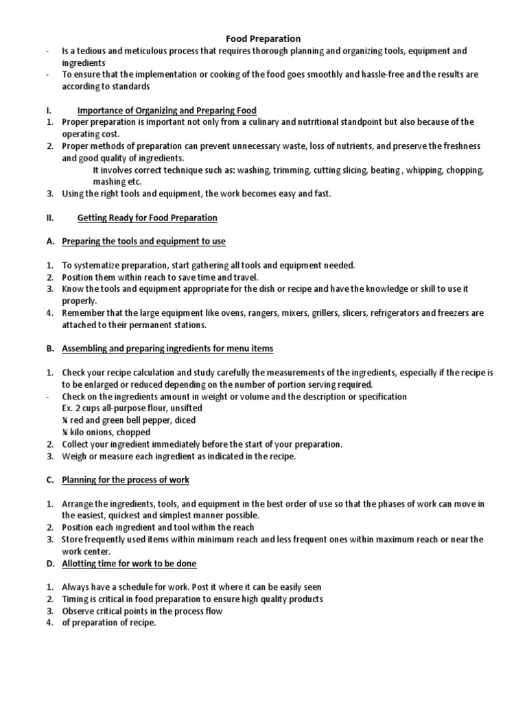 Food Preparation Handout in Tle | PDF | Foods | Cooking