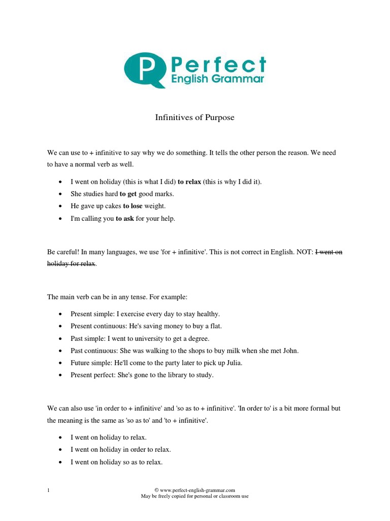 Infinitives of Purpose PDF | PDF | Verb | Syntactic Relationships