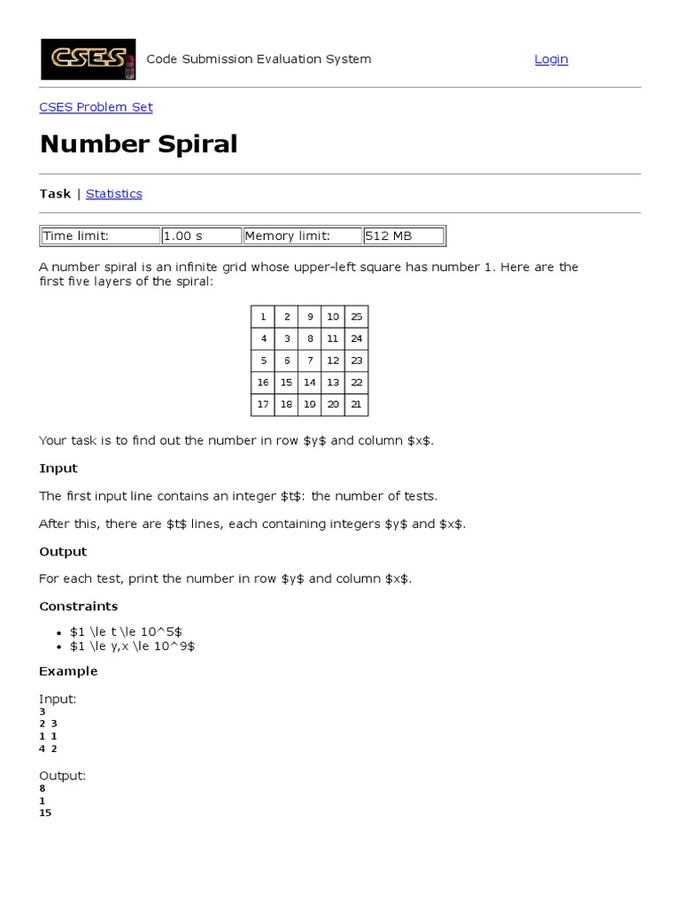 CSES Number Spiral Challenge | PDF | Teaching Methods & Materials | Science & Mathematics