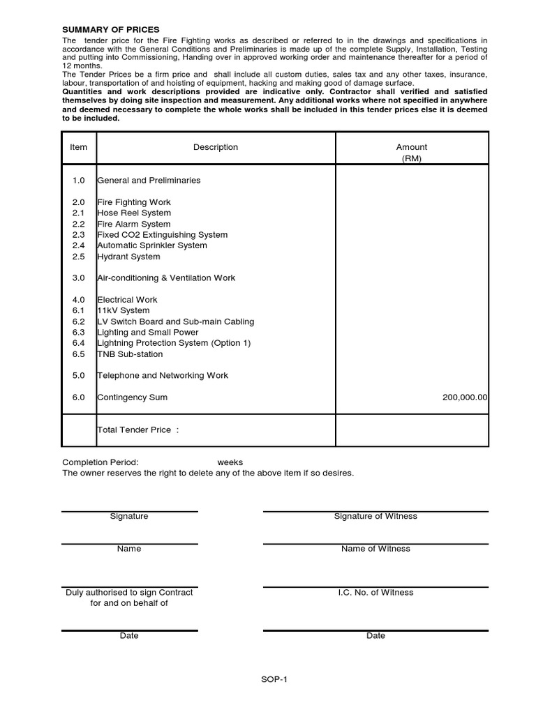 BOQ for Fire Safety and Electrical Works | PDF | Fire Sprinkler System ...