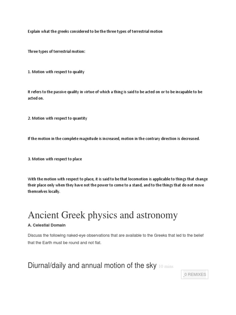 Explain What The Greeks Considered To Be The Three Types of Terrestrial Motion | PDF | Momentum ...