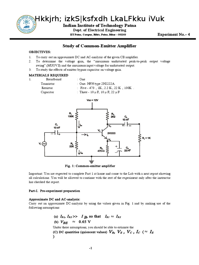 Expt. No. 4 Study of Common-Emitter Amplifier | PDF | Amplifier | Amplitude