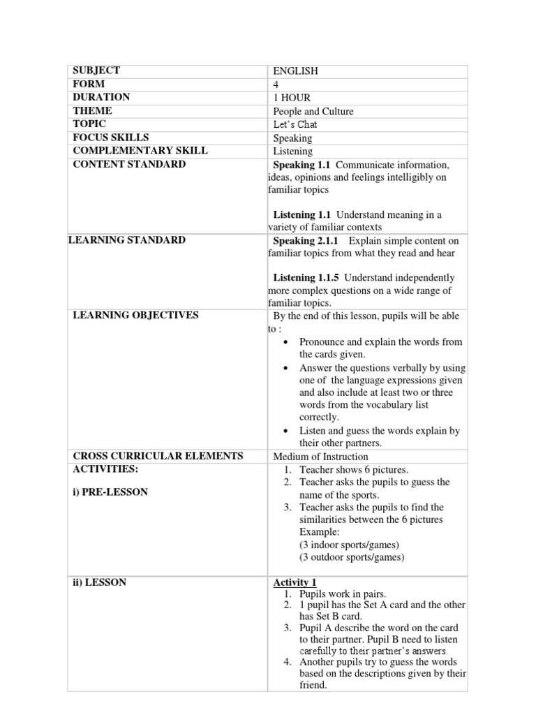 Speaking Lesson Plan | PDF | Lesson Plan | Behavior Modification