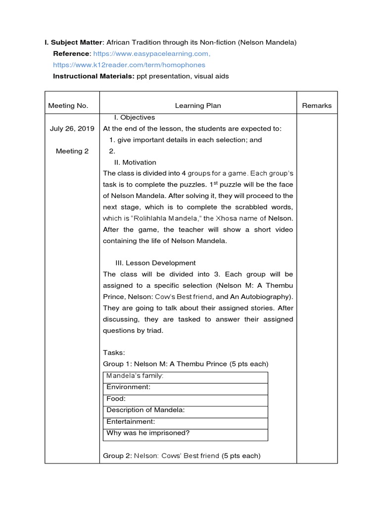 Nelson Thembu | PDF | Nelson Mandela | Lesson Plan