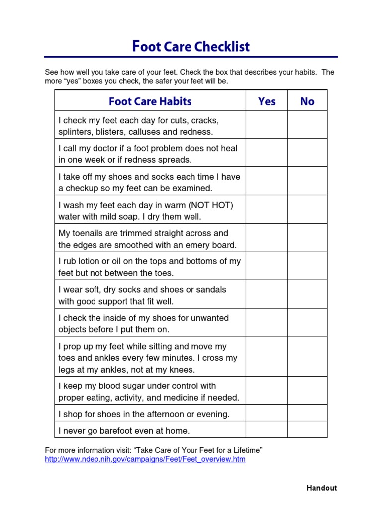 Diabetes Foot Checklist PDF | PDF | Shoe | Foot