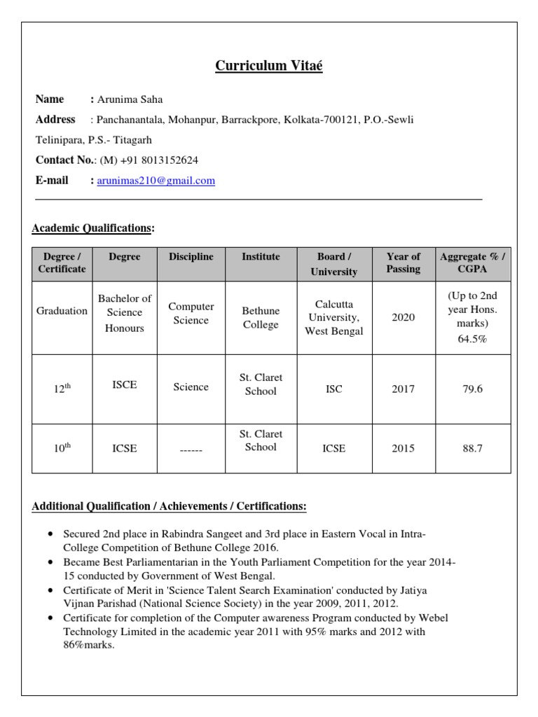 CV Ananya | PDF | Academic Degree | Educational Assessment And Evaluation