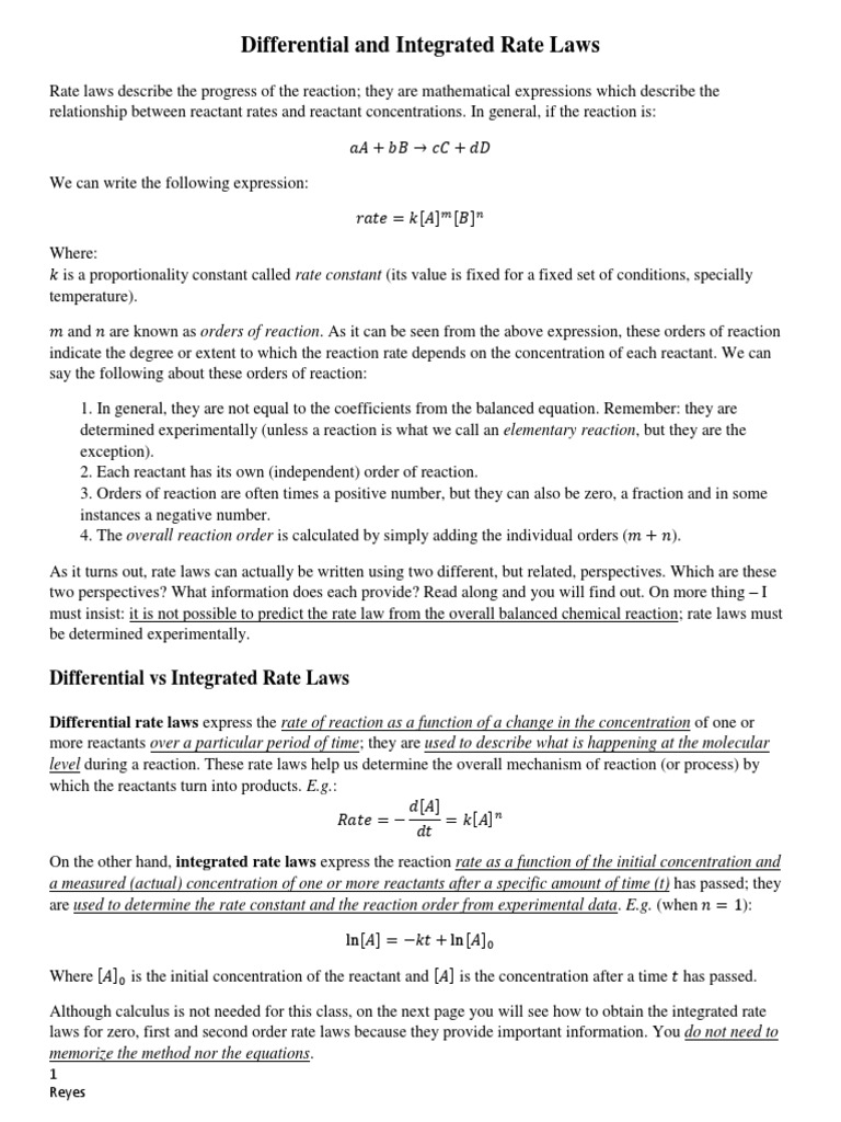 Differential vs Integrated Rate Laws | PDF | Reaction Rate ...