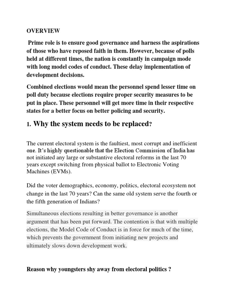 One Nation One Election | PDF | Elections | Voting