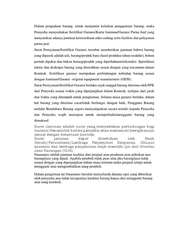 Ketentuan Sertifikat Garansi Barang | PDF