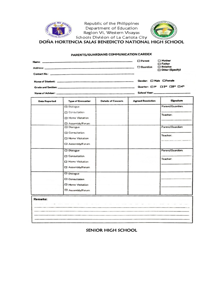 Parent Guardian Communication Cardex Sample | PDF